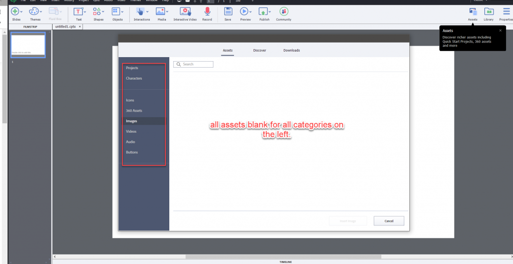 Assets not showing up in Captivate 2019 - eLearning