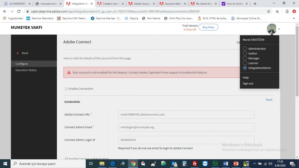 Your account is not enabled for this feature. Contact Adobe Captivate Prime support to enable ...