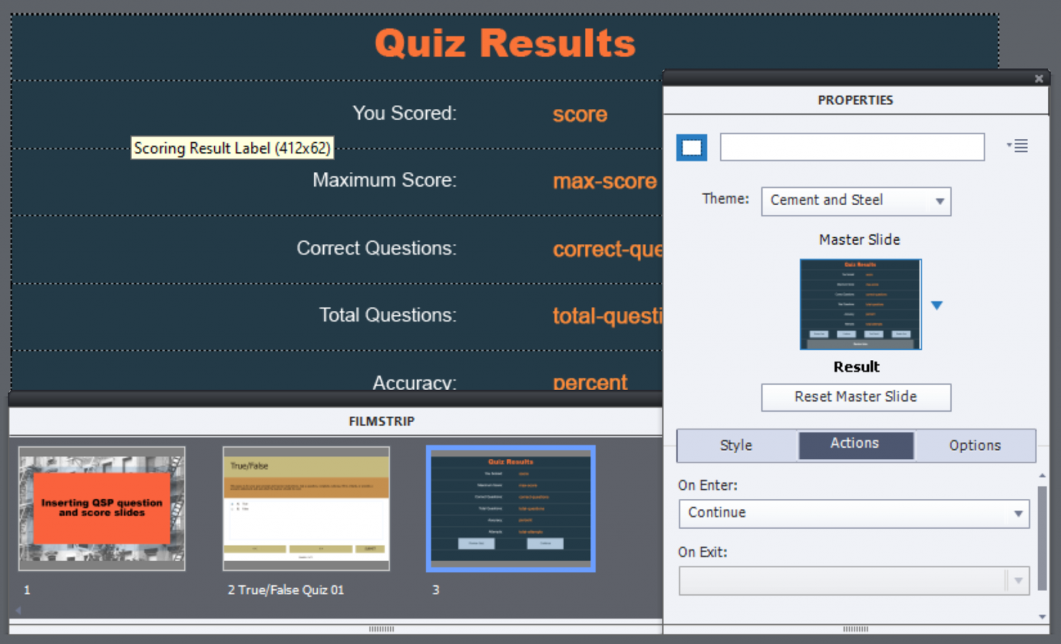 Quiz slides from Quick Start Projects (responsive) - eLearning