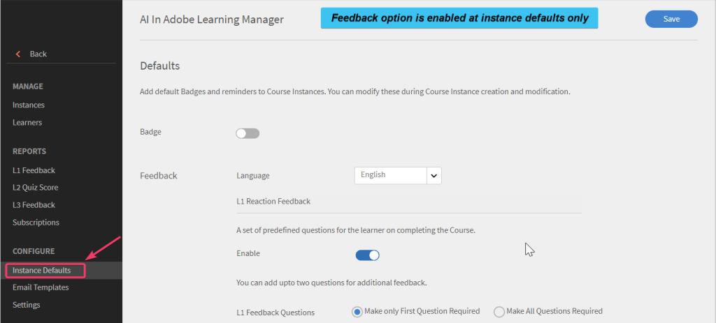 The L1 feedback is not triggered to learners although feedback option ...