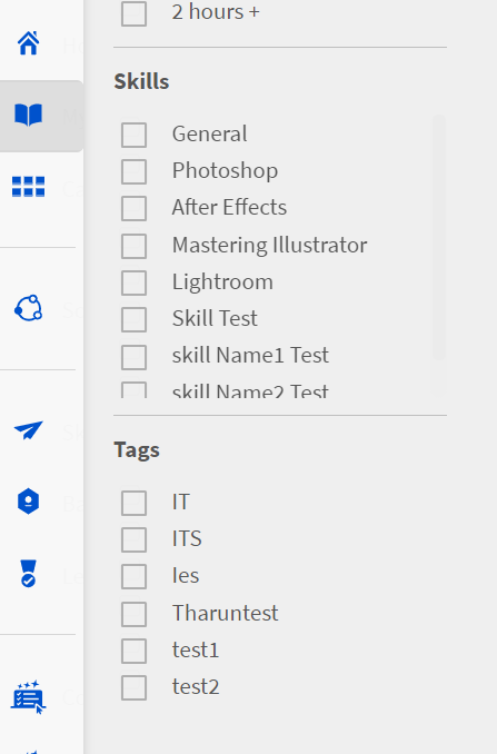 Skills and tags filter - eLearning