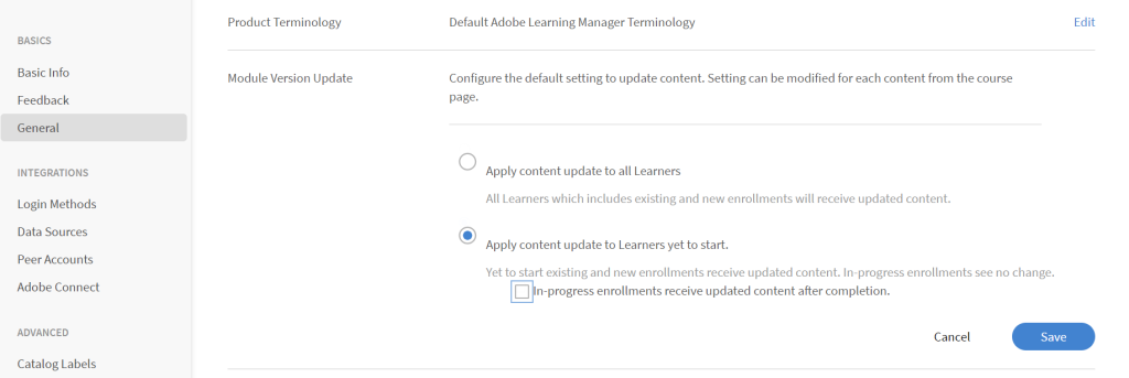 Guide to update settings in Module Version to maintain the learner ...