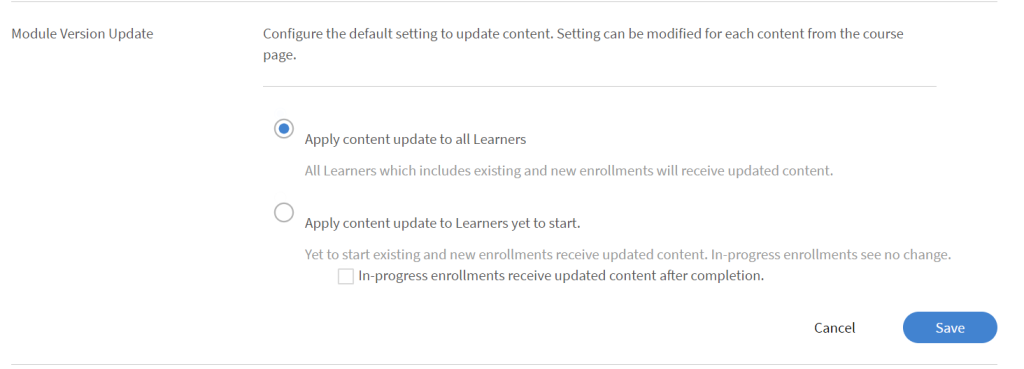 Guide to update settings in Module Version to maintain the learner ...