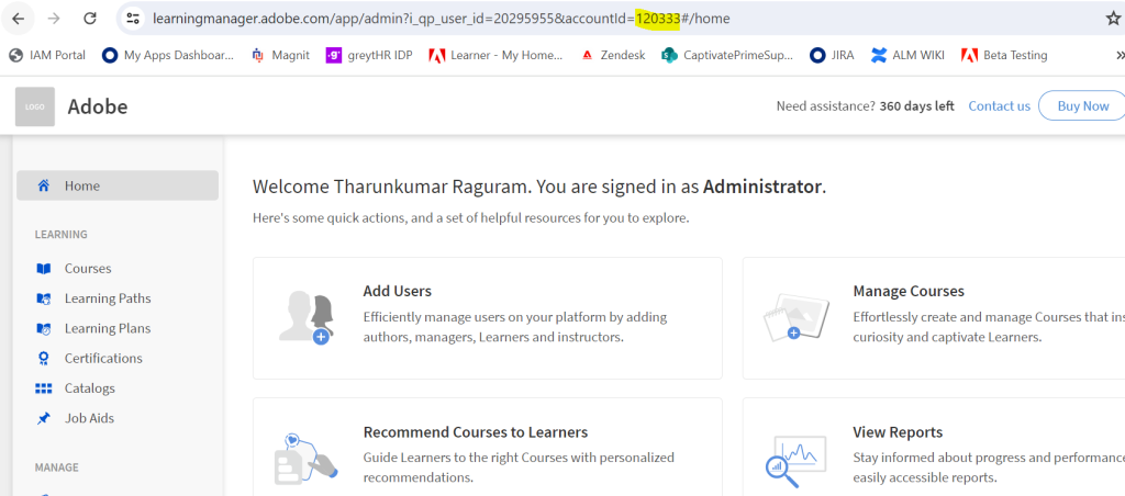 How to find the Account ID and the User ID for Adobe Learning Manager - eLearning