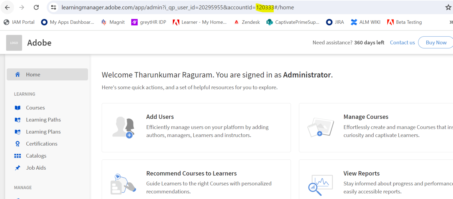 How to find the Account ID and the User ID for Adobe Learning Manager - eLearning
