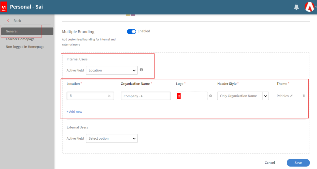 Multiple Branding - How to add customised branding for internal and external users. - eLearning